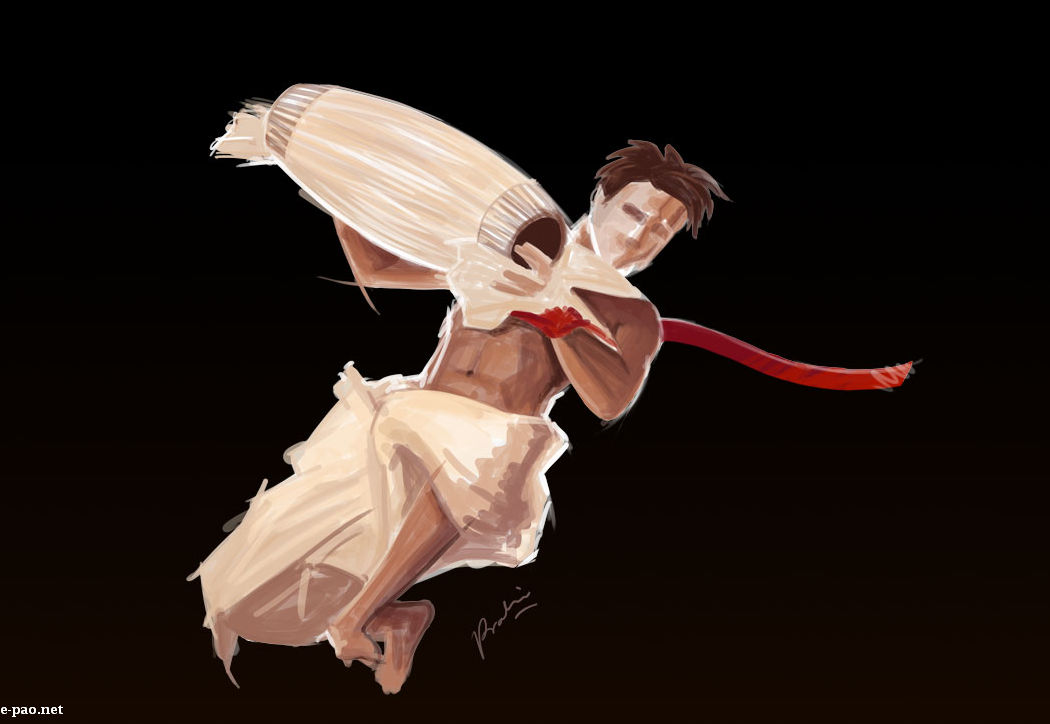 Pung Cholom Manipuri Drum Dance a quick render ArtWork by Prabin Pebam 2012