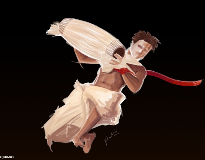 Pung Cholom Manipuri Drum Dance a quick render ArtWork by Prabin Pebam 2012